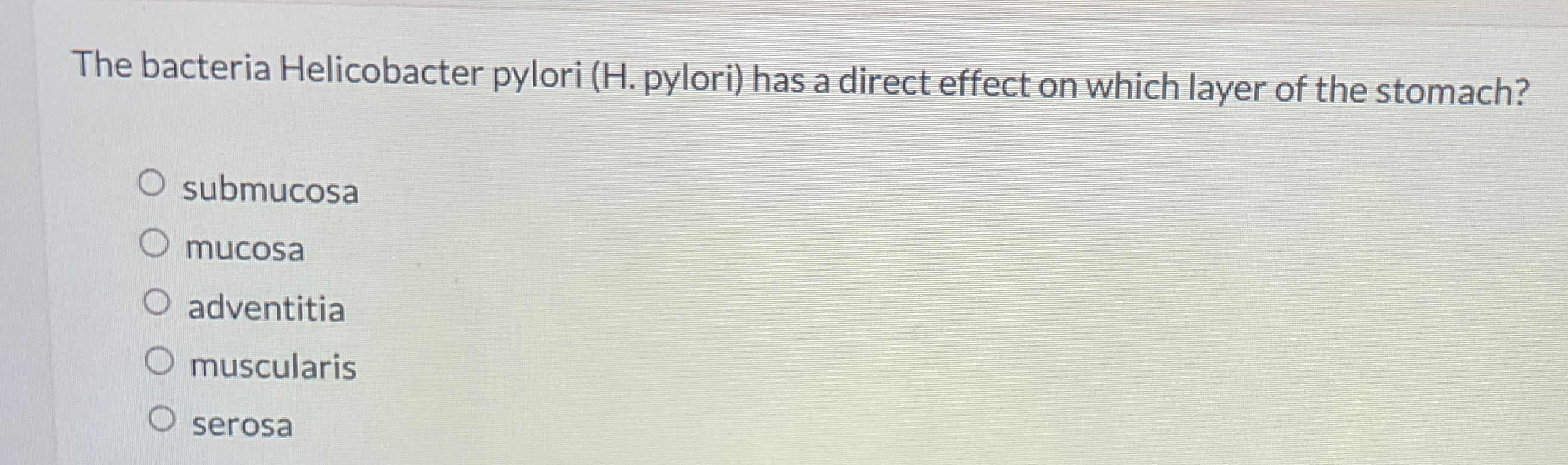 Solved The bacteria Helicobacter pylori (H. ﻿pylori) ﻿has a | Chegg.com