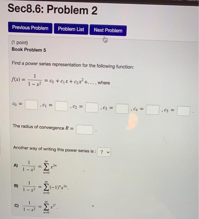 Solved Sec8.6: Problem 1 Previous Problem Problem List Next | Chegg.com