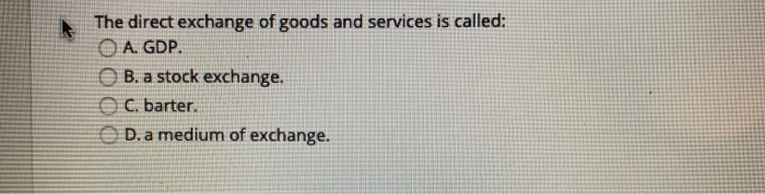 Solved The direct exchange of goods and services is called: | Chegg.com