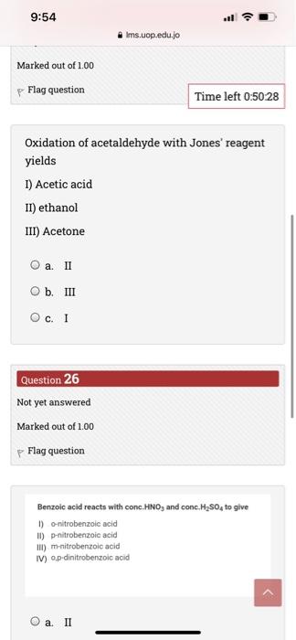 Solved 9:54 Ims.uop.edu.jo Marked out of 1.00 p Flag | Chegg.com