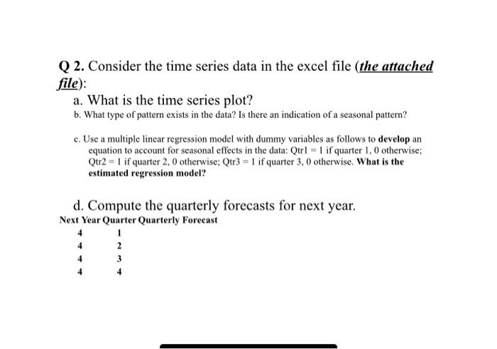 Solved Q 2. Consider the time series data in the excel file | Chegg.com