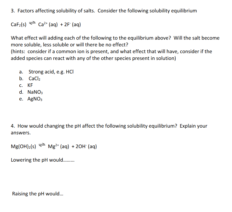 Solved Factors affecting solubility of salts. Consider the | Chegg.com