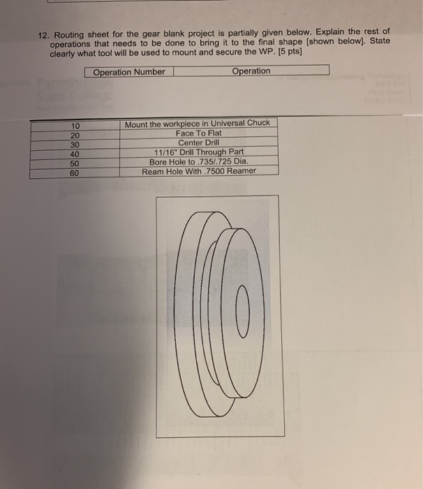 Solved 12. Routing sheet for the gear blank project is | Chegg.com