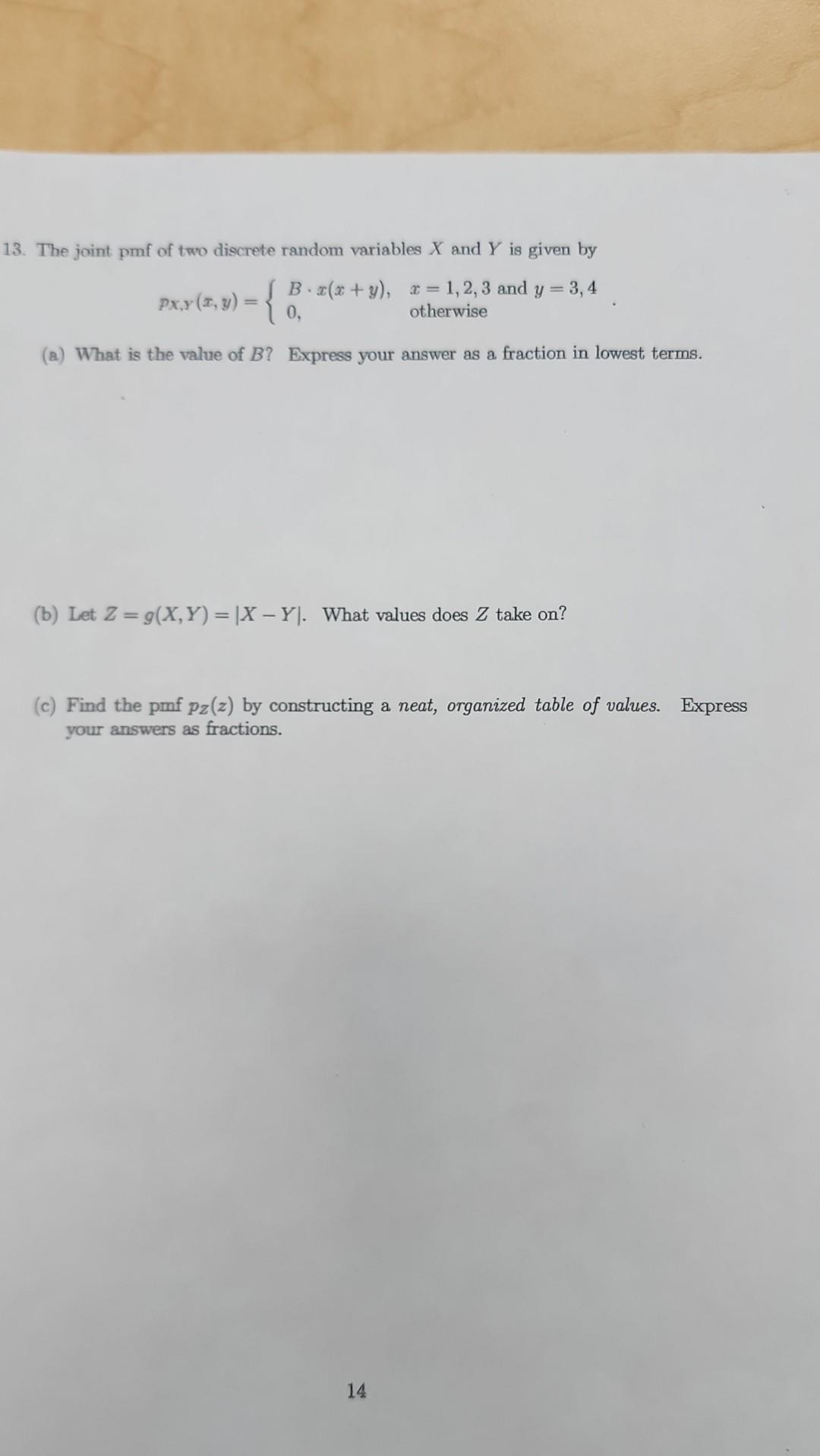 Solved 3. The joint pmf of two discrete random variables X | Chegg.com