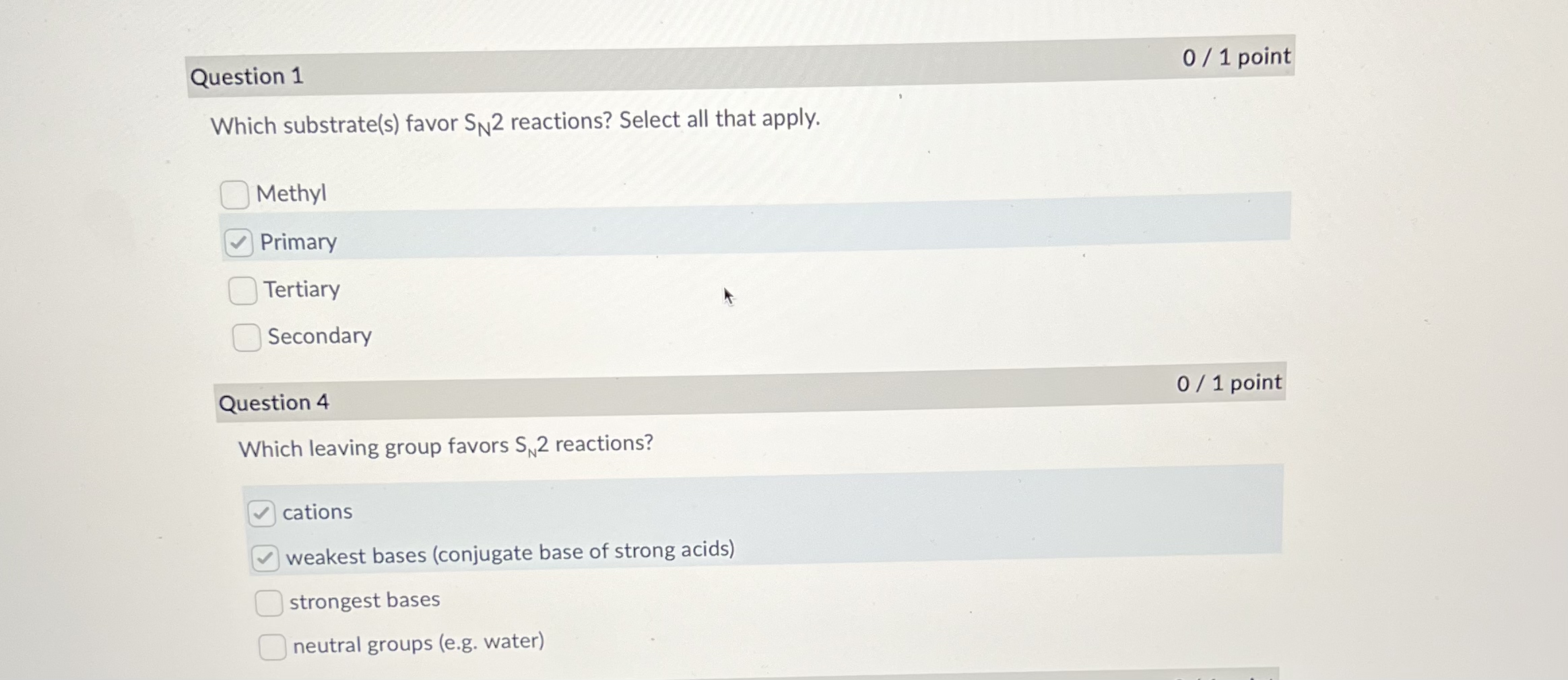 Solved Question 101 ﻿pointWhich substrate(s) ﻿favor SN2 | Chegg.com