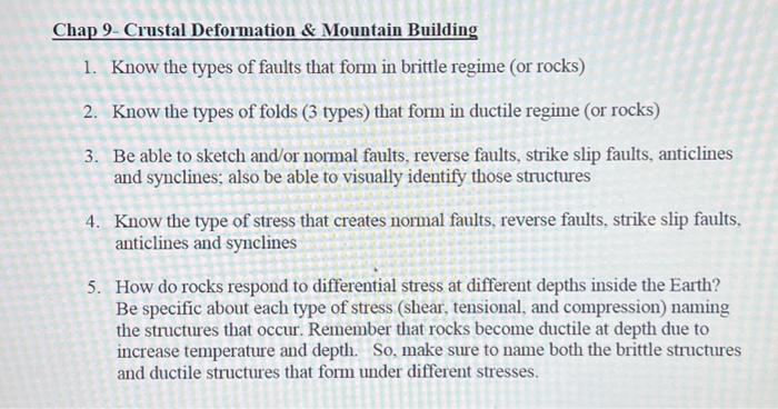 Solved Chap 9- Crustal Deformation \& Mountain Building 1. | Chegg.com