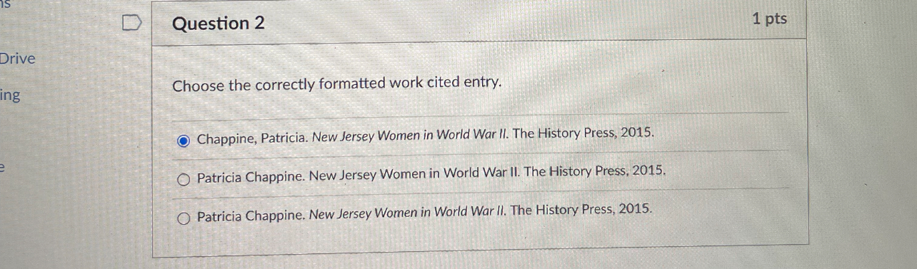 Question 21 ﻿ptsChoose the correctly formatted work | Chegg.com