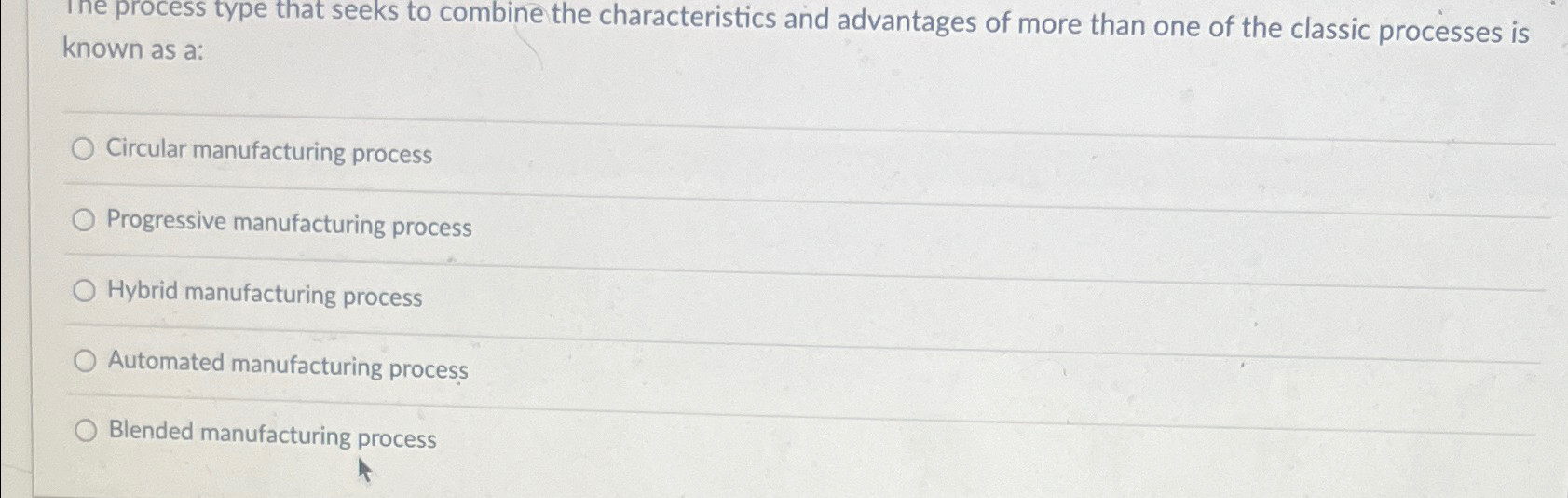 Solved known as a:Circular manufacturing processProgressive | Chegg.com