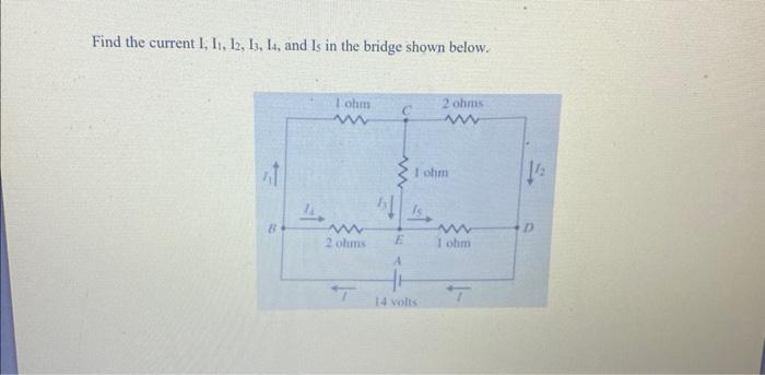 Solved Find the current I1,I1,I2,I3,I4, and I5 in the bridge | Chegg.com