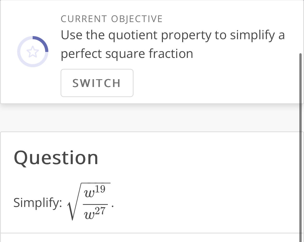 Solved CURRENT OBJECTIVEUse the quotient property to | Chegg.com