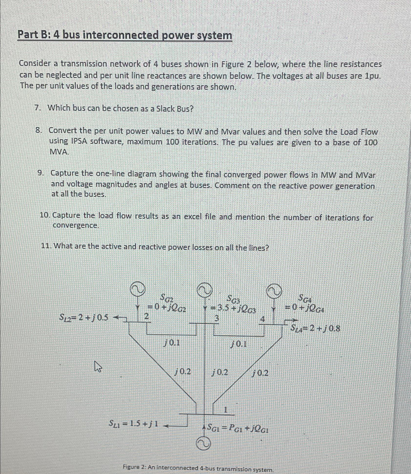Part B: 4 bus interconnected power system Consider a | Chegg.com