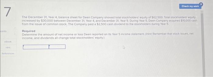 Solved 7 points eBook Hint References Check my work The | Chegg.com