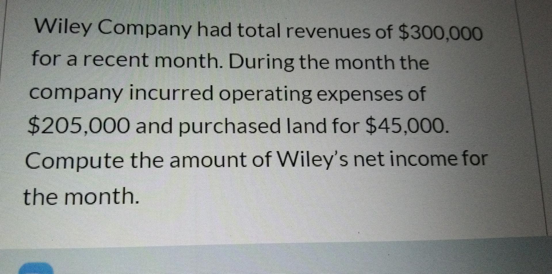 Solved Wiley Company had total revenues of $300,000 for a | Chegg.com