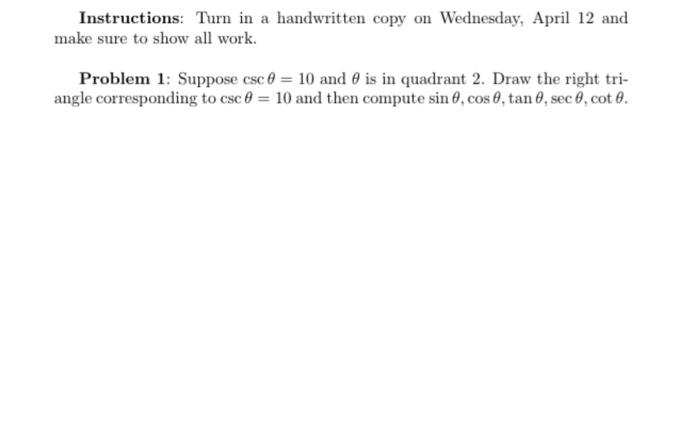 Solved Instructions: Turn in a handwritten copy on | Chegg.com