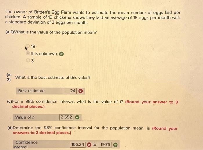 Solved The owner of Britten's Egg Farm wants to estimate the | Chegg.com