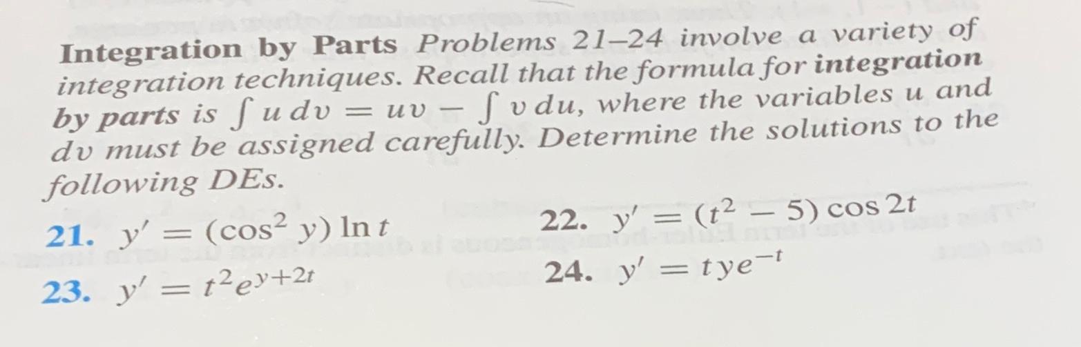 Solved Integration by Parts Problems 21-24 ﻿involve a | Chegg.com