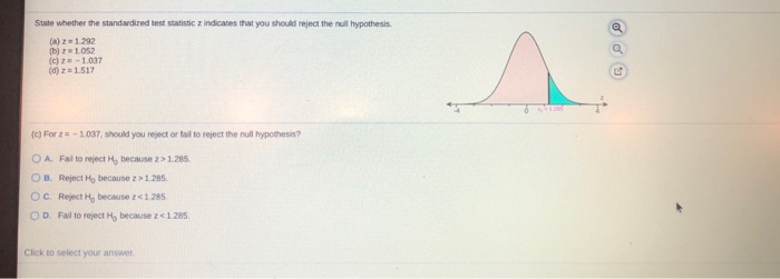 Solved State whether the standardized test statistic z | Chegg.com