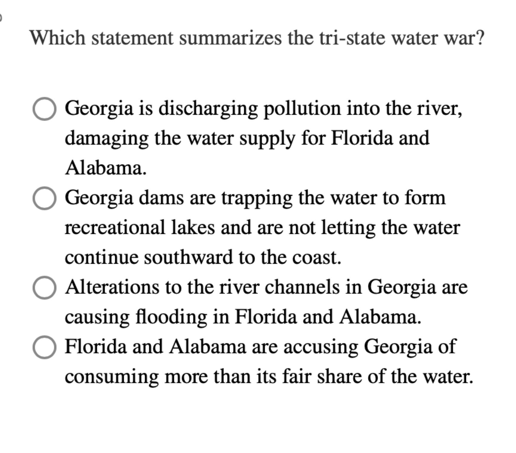 Solved Which statement summarizes the tri-state water | Chegg.com
