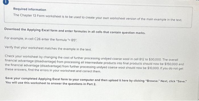 Solved Required information The Chapter 13 Form worksheet is | Chegg.com