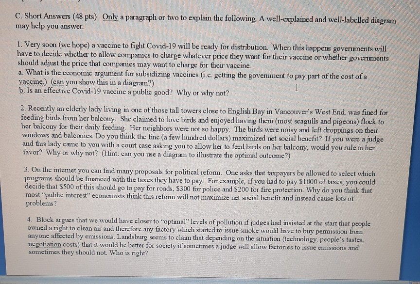 Solved C. Short Answers (48 pts) Only a paragraph or two to | Chegg.com