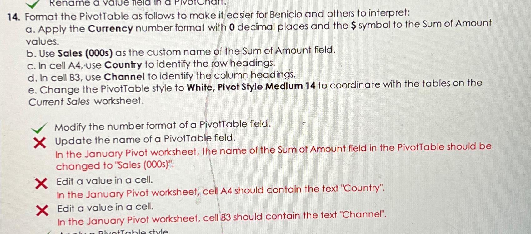 Solved Format the PivotTable as follows to make it easier | Chegg.com