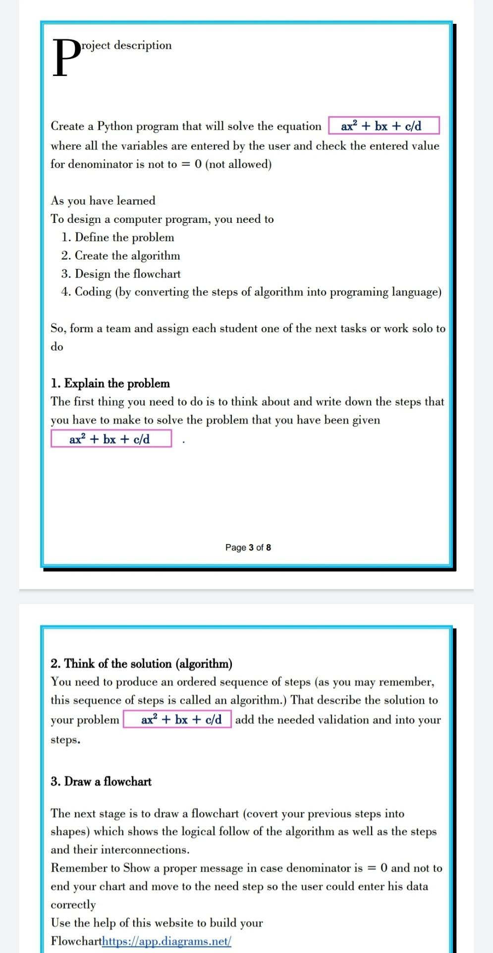 Solved Student Task Defining the problem Create the | Chegg.com