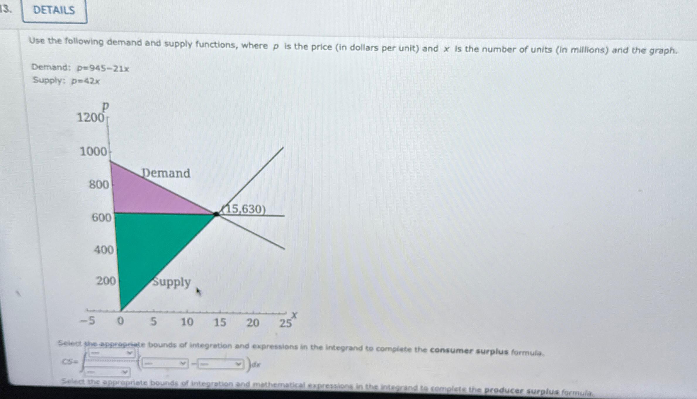 Solved \\nUse the following demand and supply functions, | Chegg.com