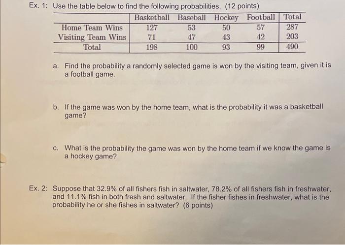 Solved Ex. 1: Use the table below to find the following | Chegg.com
