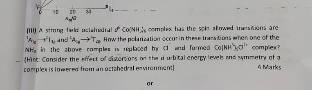 Solved (III) ﻿A strong field octahedral d6Co(NH3)6 ﻿complex | Chegg.com