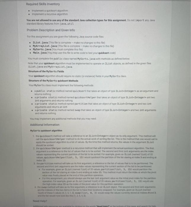 Solved Required Skills inventory - impleinent a quicksont | Chegg.com
