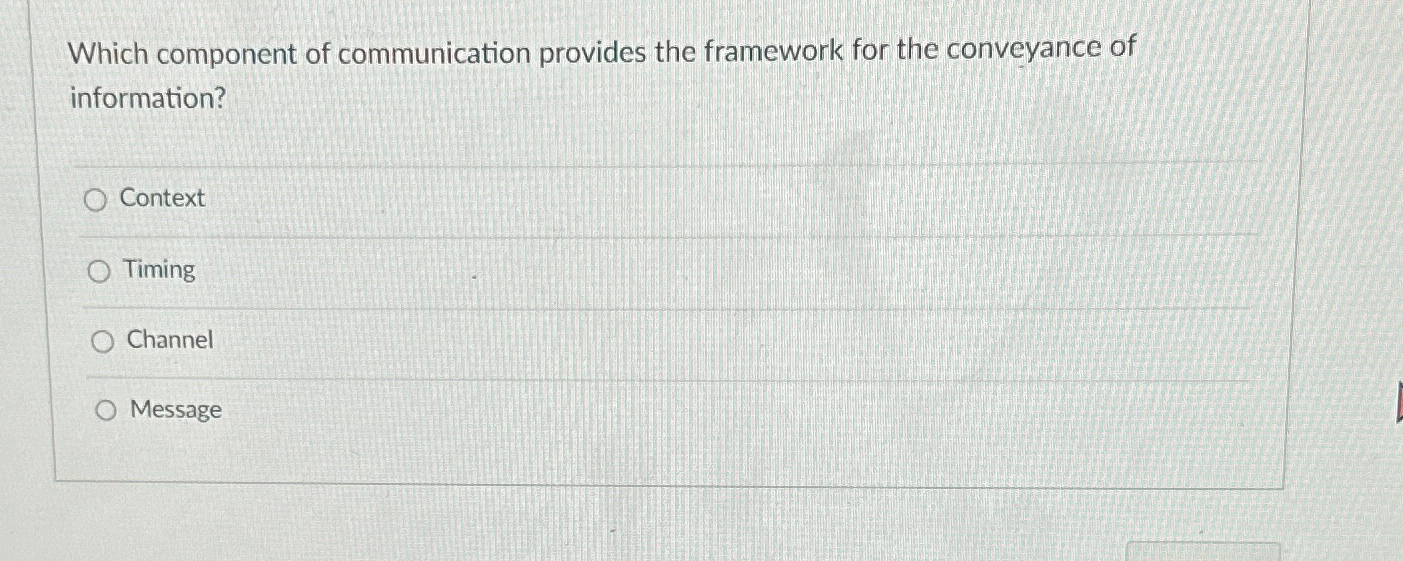 Solved Which component of communication provides the | Chegg.com