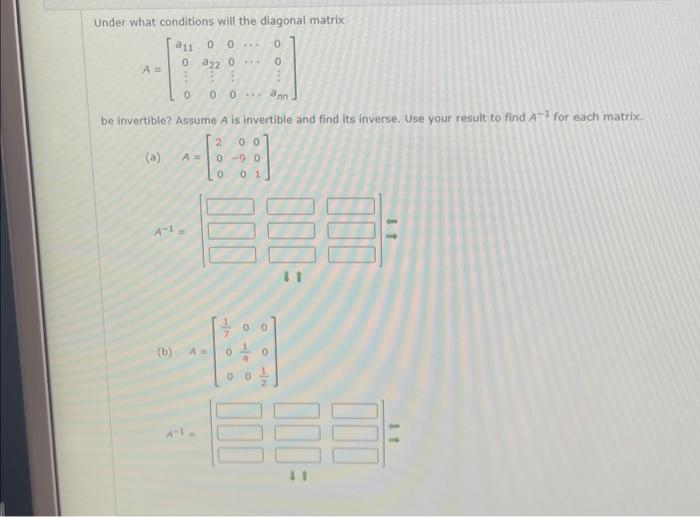 Solved Under what conditions will the diagonal matrix a11 0 | Chegg.com