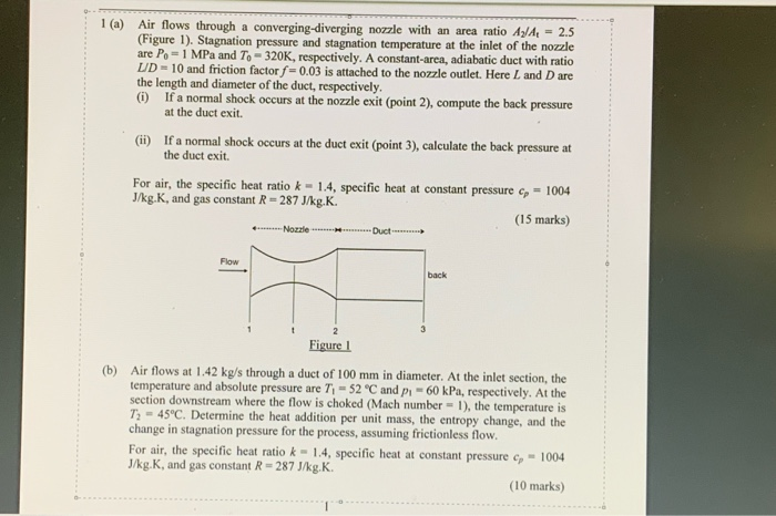 Solved 1 (a) Air flows through a converging-diverging nozzle | Chegg.com