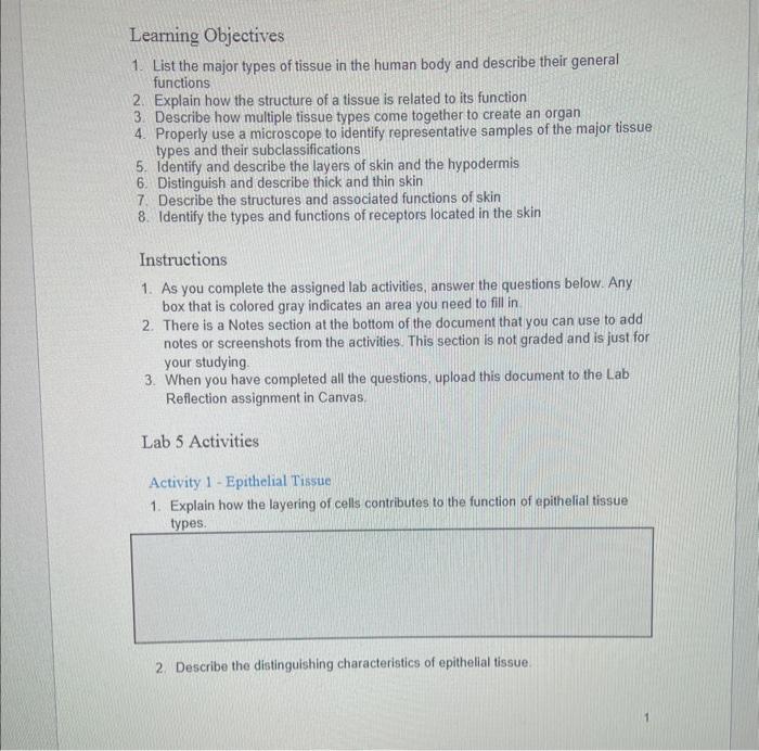 Solved Learning Objectives 1. List the major types of tissue | Chegg.com