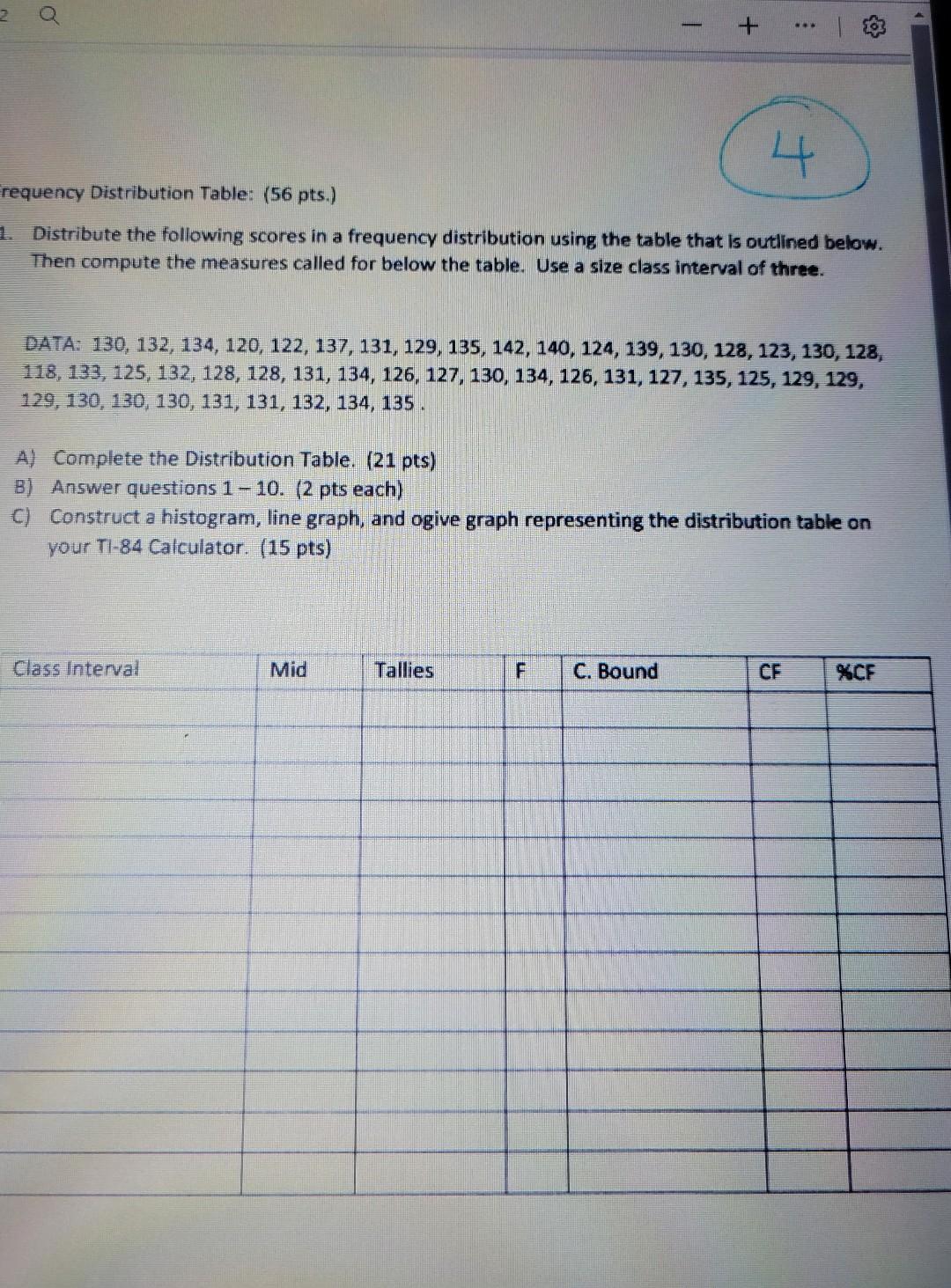Solved requency Distribution Table: ( 56 pts.) 1. Distribute | Chegg.com