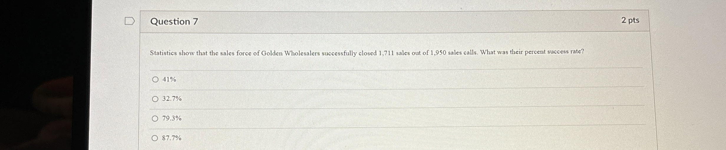 Solved Question 72 ﻿ptsStatistics show that the sales force | Chegg.com