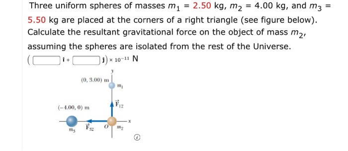 Solved Three uniform spheres of masses m1 = 2.50 kg, m2 = | Chegg.com
