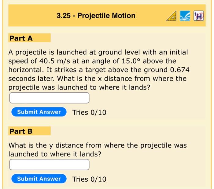 [Solved]: A projectile is launched at ground level with an