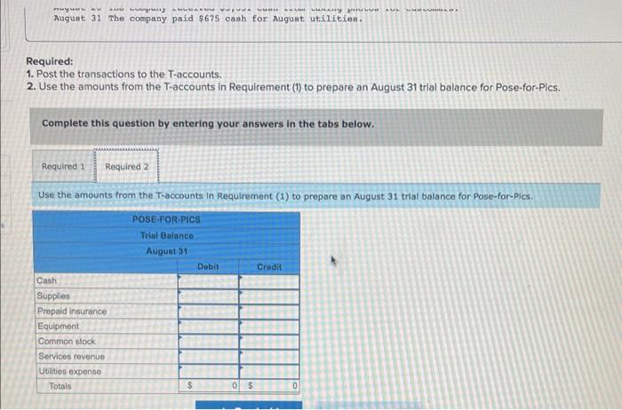 Solved Required:1. Post the transactions to the | Chegg.com