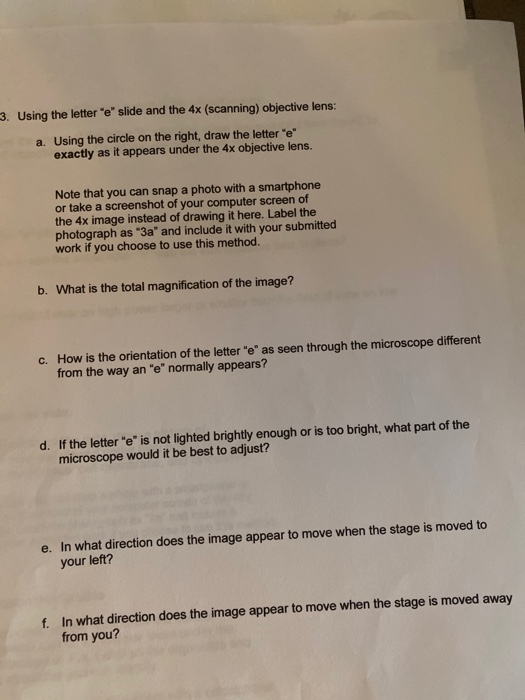 Solved 3. Using the letter "e" slide and the 4x (scanning) | Chegg.com