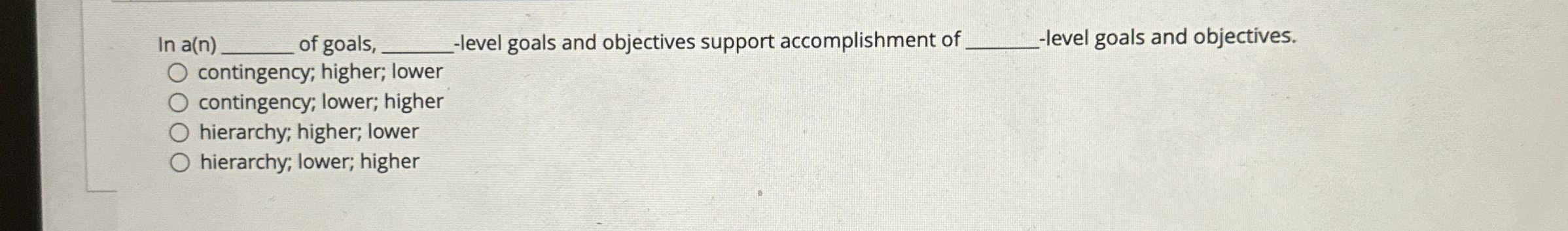 Solved In a(n)of goals,level goals and objectives support | Chegg.com