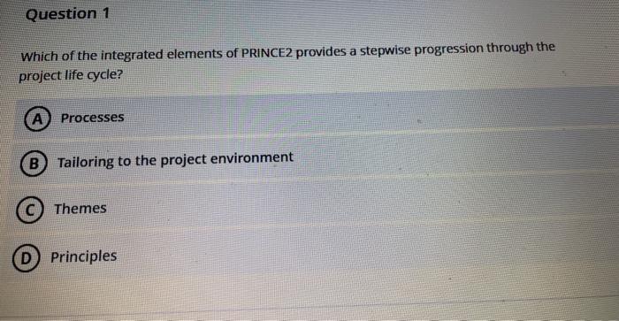 Solved Which of the integrated elements of PRINCE2 provides | Chegg.com