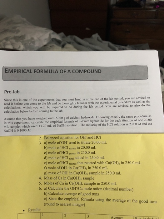 Solved EMPIRICAL FORMULA OF A COMPOUND Pre-lab Since this is | Chegg.com