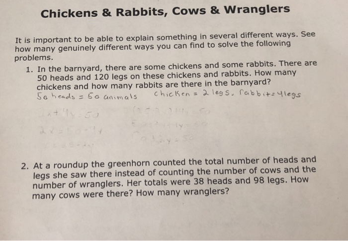 Solved Chickens & Rabbits, Cows & Wranglers It is important | Chegg.com