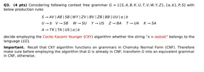 Solved Q3. (4 pts) Considering following context free | Chegg.com