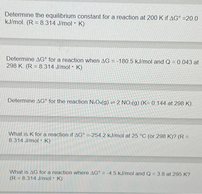 Solved Determine the equilibrium constant for a reaction at | Chegg.com