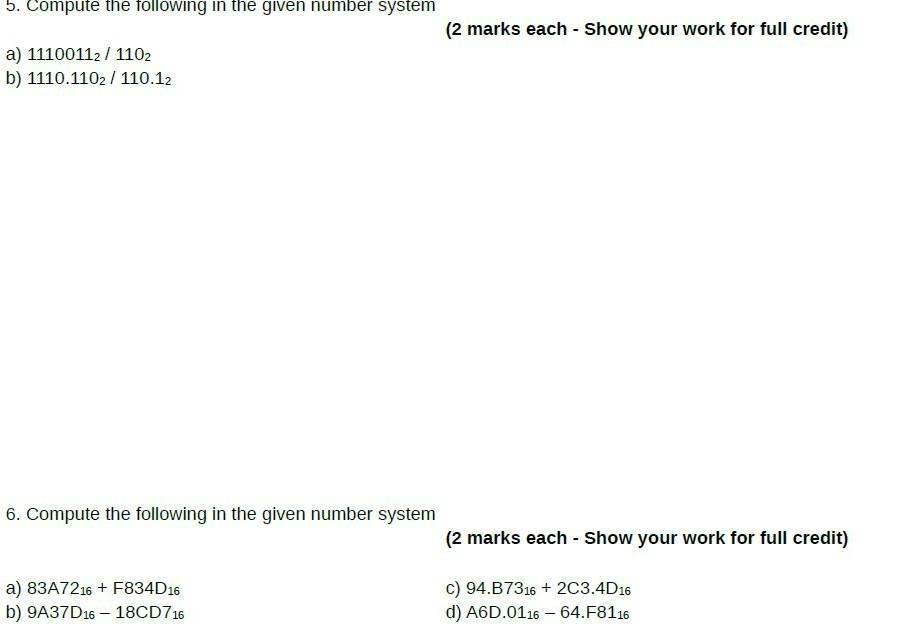 Solved 5. Compute the following in the given number system | Chegg.com