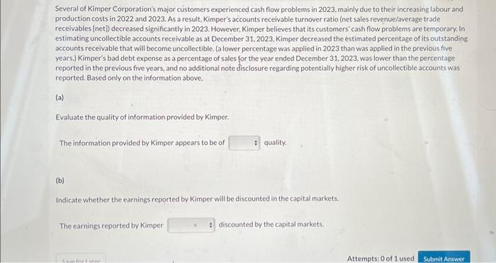 Solved Several of Kimper Corporation's major customers | Chegg.com