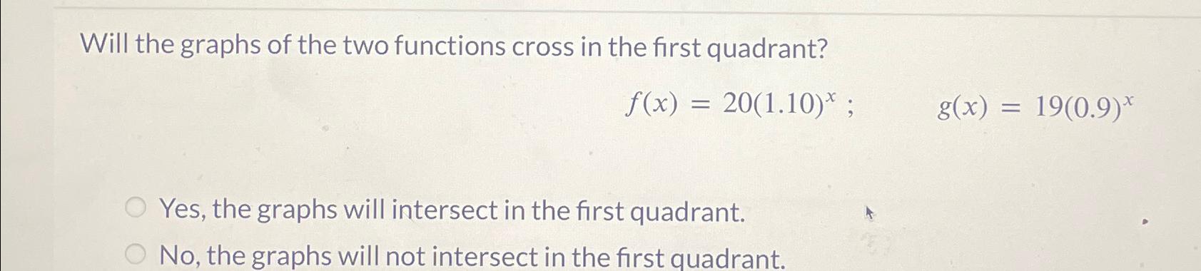 Solved Will the graphs of the two functions cross in the | Chegg.com