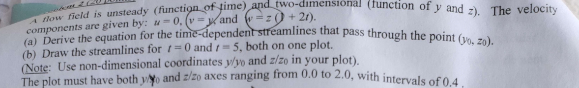 Solved A flow field is unsteady (function of fime) ﻿and | Chegg.com